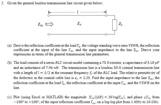 SOLVED: Given the general lossless transmission line circuit given below: Zo a. Derive the ...