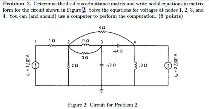 Problem Determine the 4x4 bus admittance matrix and write nodal equations in matrix form for the ...