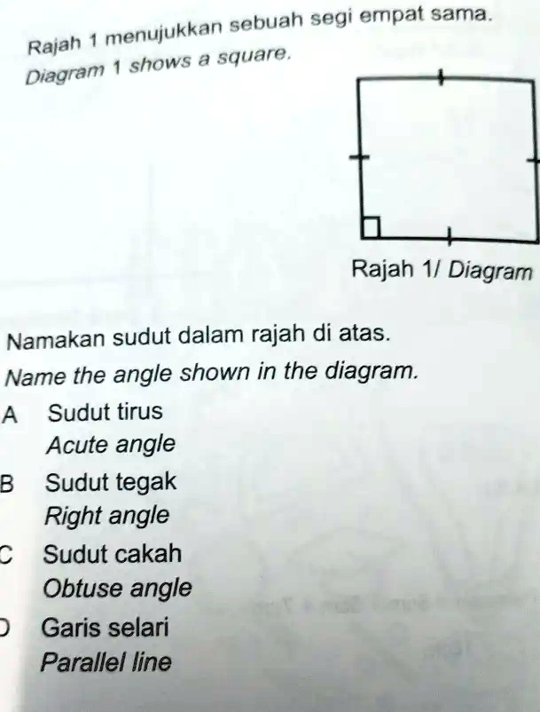 Rajah 1 menujukkan sebuah segi empat sama. Diagram 1 shows a square. + Rajah 1/ Diagram Namakan ...