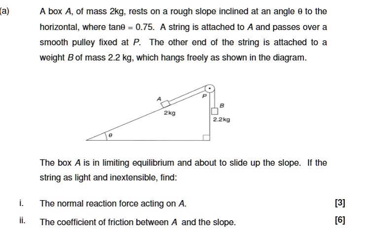 (a) A box A, of mass 2kg, rests on a rough slope inclined at an angle θ ...