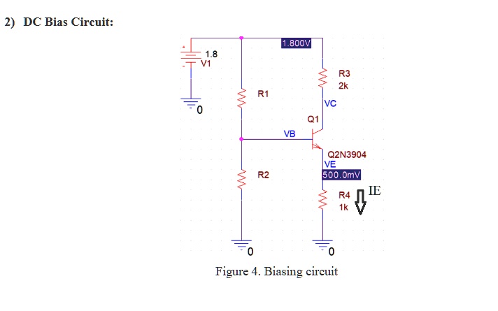 SOLVED: Calculate the values of R1 and R2 so that bias current IC = 0.5 mA. 2. DC Bias Circuit ...