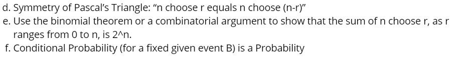SOLVED: d. Symmetry of Pascal's Triangle: "n choose r equals n choose ...