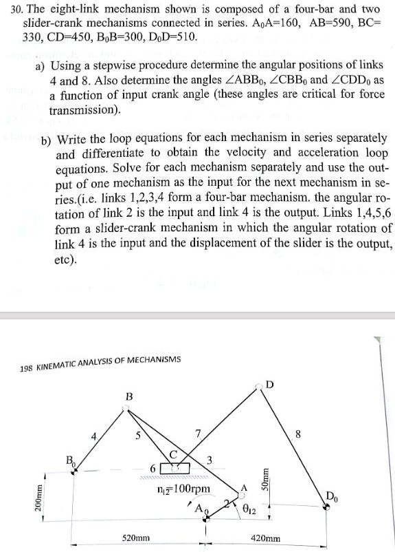 SOLVED: The eight-link mechanism shown is composed of a four-bar and ...