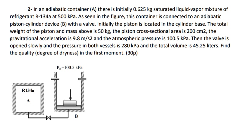 2- In an adiabatic container (A) there is initially 0.625 kg saturated liquid-vapor mixture of ...