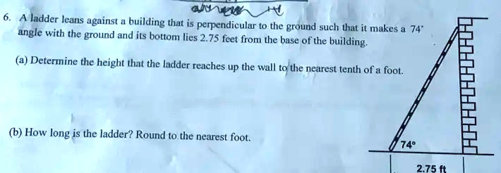 SOLVED: A ladder leans against a building that is perpendicular to the ...