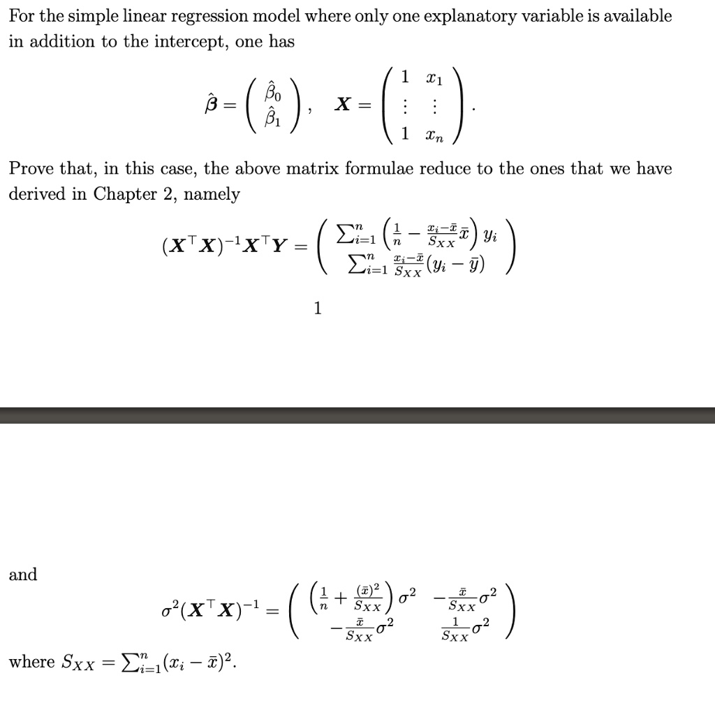 SOLVED:For the simple linear regression model where only one ...