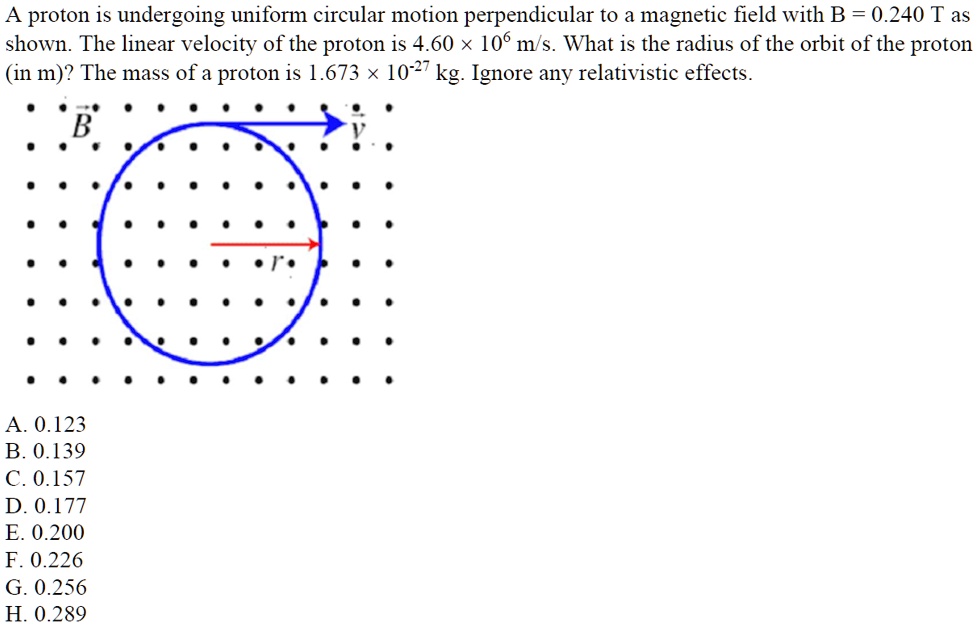 SOLVED: proton is undergoing uniform circular motion perpendicular to a magnetic field with B ...