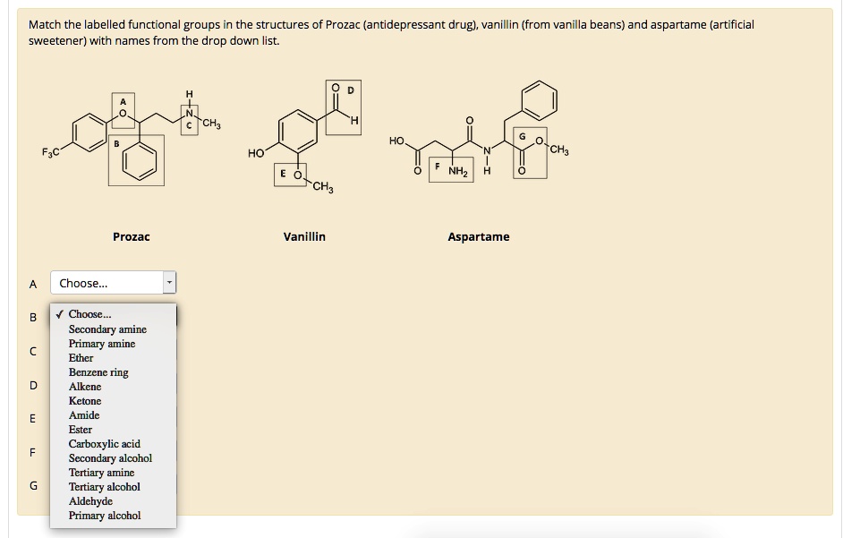 SOLVED: Match the labelled functional groups in the structures of ...