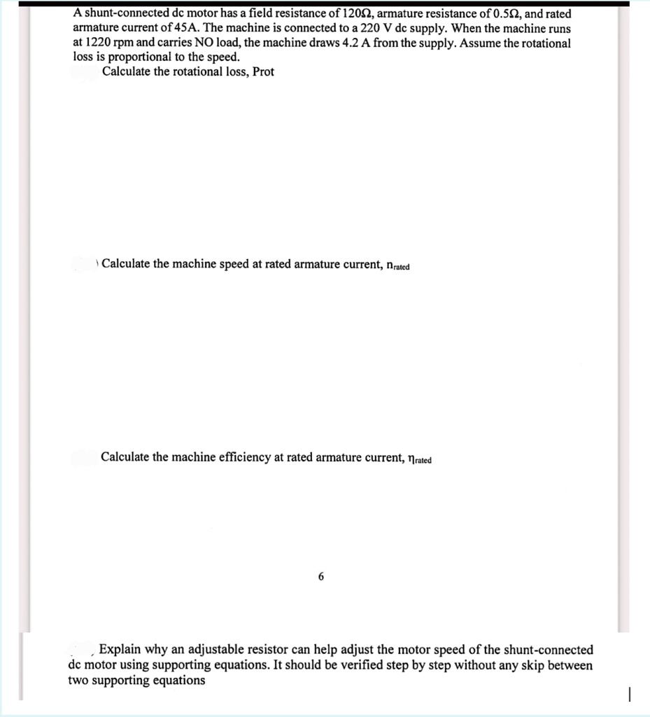 SOLVED: A shunt-connected DC motor has a field resistance of 120 ohms ...