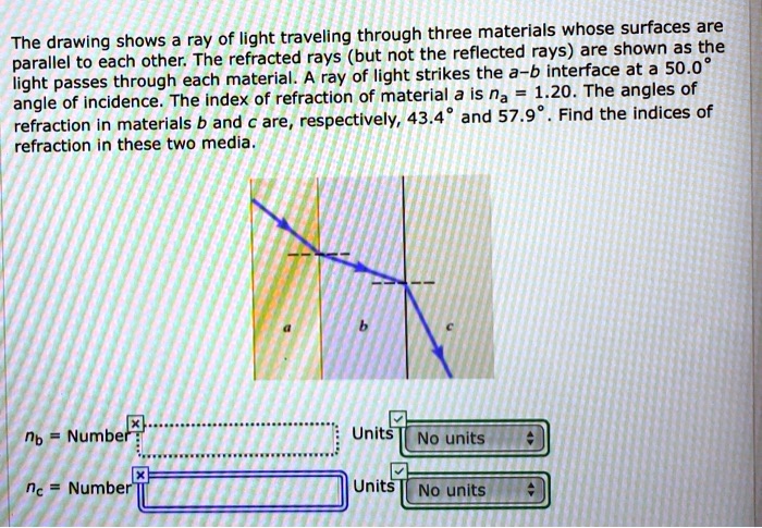 SOLVED:The drawing shows a ray of light traveling through three materials whosesSurfaces &re ...