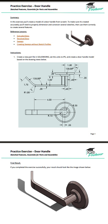Practice Exercise - Door Handle Sketched Features, Essentials for Parts and Assemblies SOLID ...