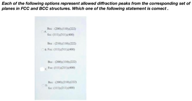 SOLVED:Each of the following options represent allowed diffraction ...