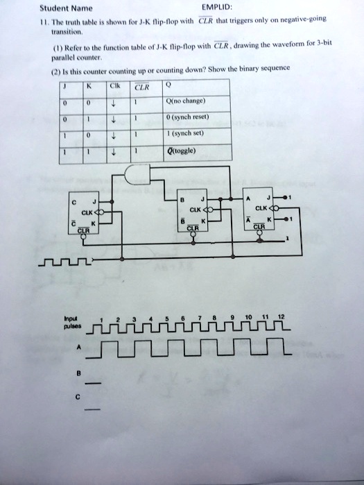 Student Name EMPLID: 11. The truth table is shown for J-K flip-flop ...