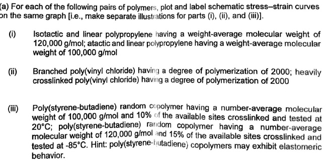 (a) For each of the following pairs of polymers, plot and label schematic stress-strain curves ...