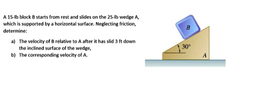 SOLVED: A 15-lb block B starts from rest and slides on the 25-lb wedge A, which is supported by ...