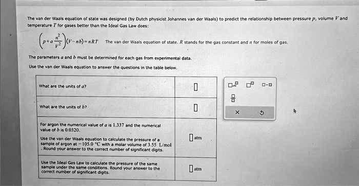 The van der Waals equation of state was designed by Dutch physicist ...