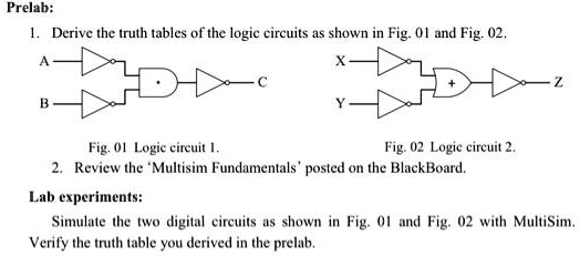 Prelab: 1. Derive the truth tables of the logic circuits as shown in Fig. 01 and Fig. 02. A B X ...