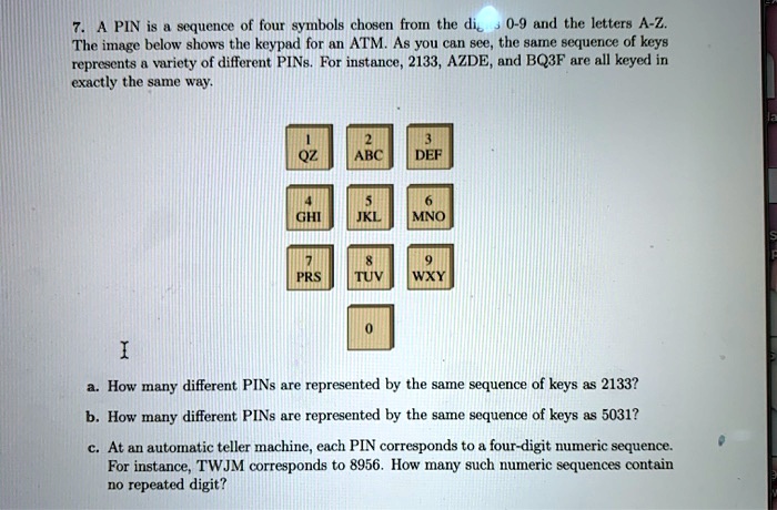PIN is a sequence of four symbols chosen from the digits 0-9 and the ...