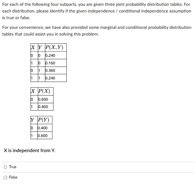 For each of the following four subparts, you are given three joint ...
