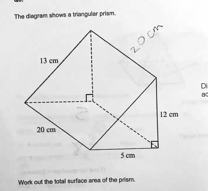 SOLVED: The diagram shows a triangular prism with the following dimensions: - Base length: 2.0 m ...