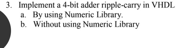 SOLVED: Implement a 4-bit adder ripple-carry in VHDL. By using Numeric Library. Without using ...