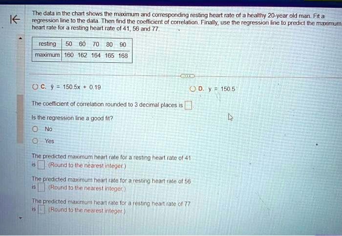 SOLVED: Texts: The data in the chart shows the maximum and corresponding resting heart rate of a ...