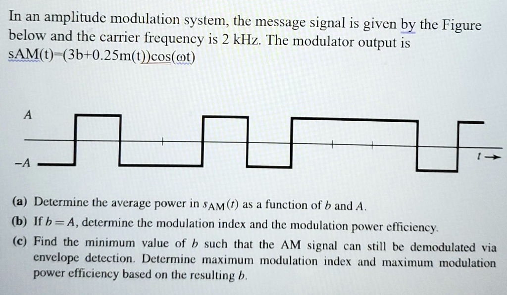 In An Amplitude Modulation System The Message Signal Is Given By The