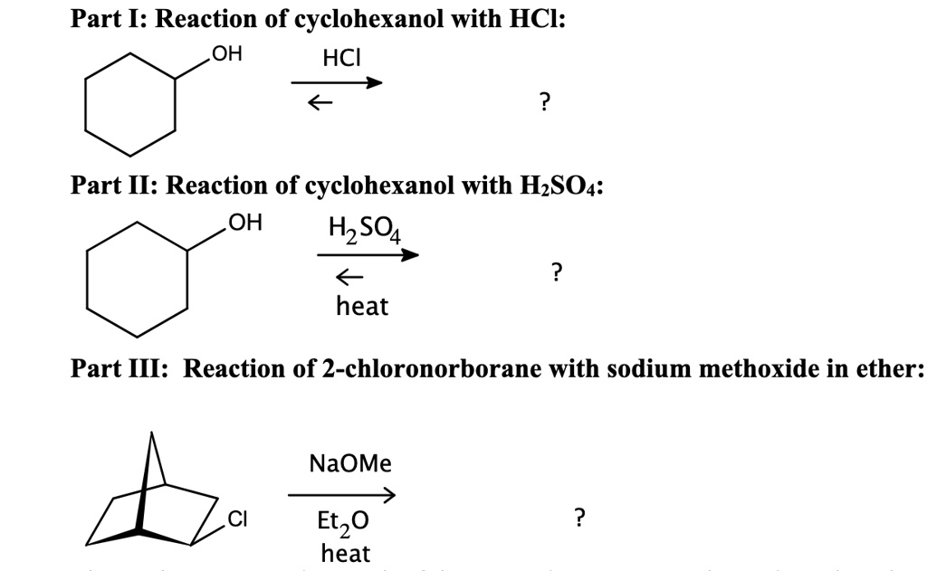 Please draw the products and names of each reaction (E1, E2, SN1, SN2 ...