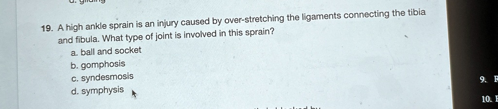 19 a high ankle sprain is an injury caused by over stretching the ...