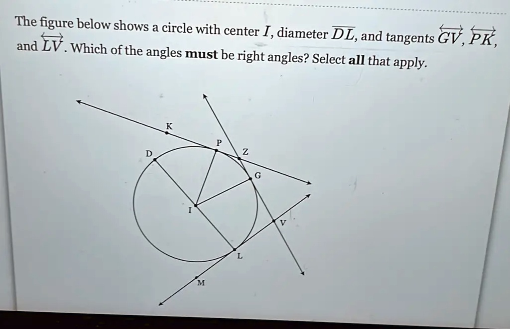 The figure below shows a circle with center I, diameter DL, and ...