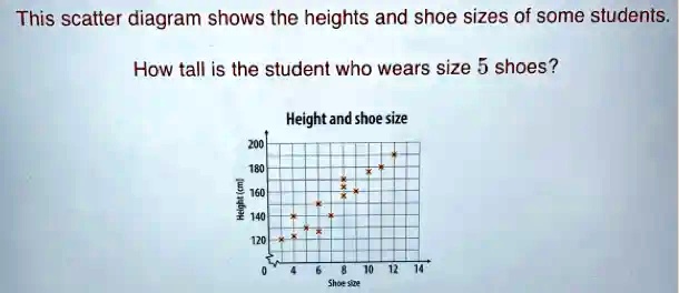 This scatter diagram shows the heights and shoe sizes of some students ...