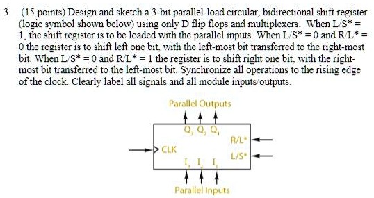 SOLVED: 3.15 points Design and sketch a 3-bit parallel-load circular, bidirectional shift ...