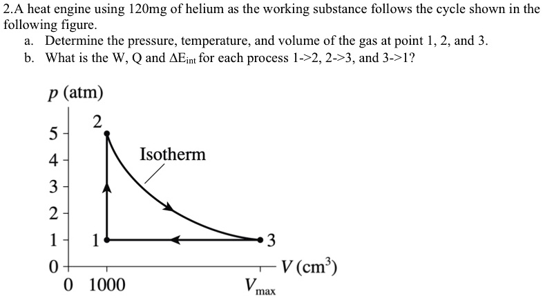 please answer and show all work 2a heat engine using 120mg of helium as ...