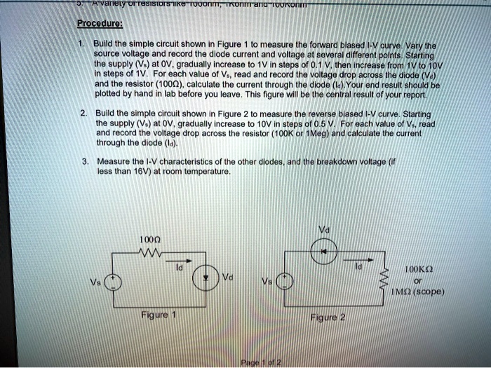 SOLVED: Procedure: Build the simple circuit shown in Figure 1 to measure the forward biased i-V ...