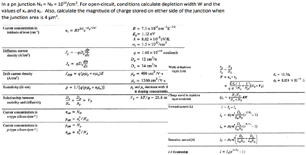 SOLVED: Texts: In a pn junction, N = Np = 10/cm. For open-circuit ...