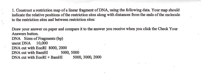 SOLVED: Construct restriction map of a linear fragment of DNA, using the following data. Your ...