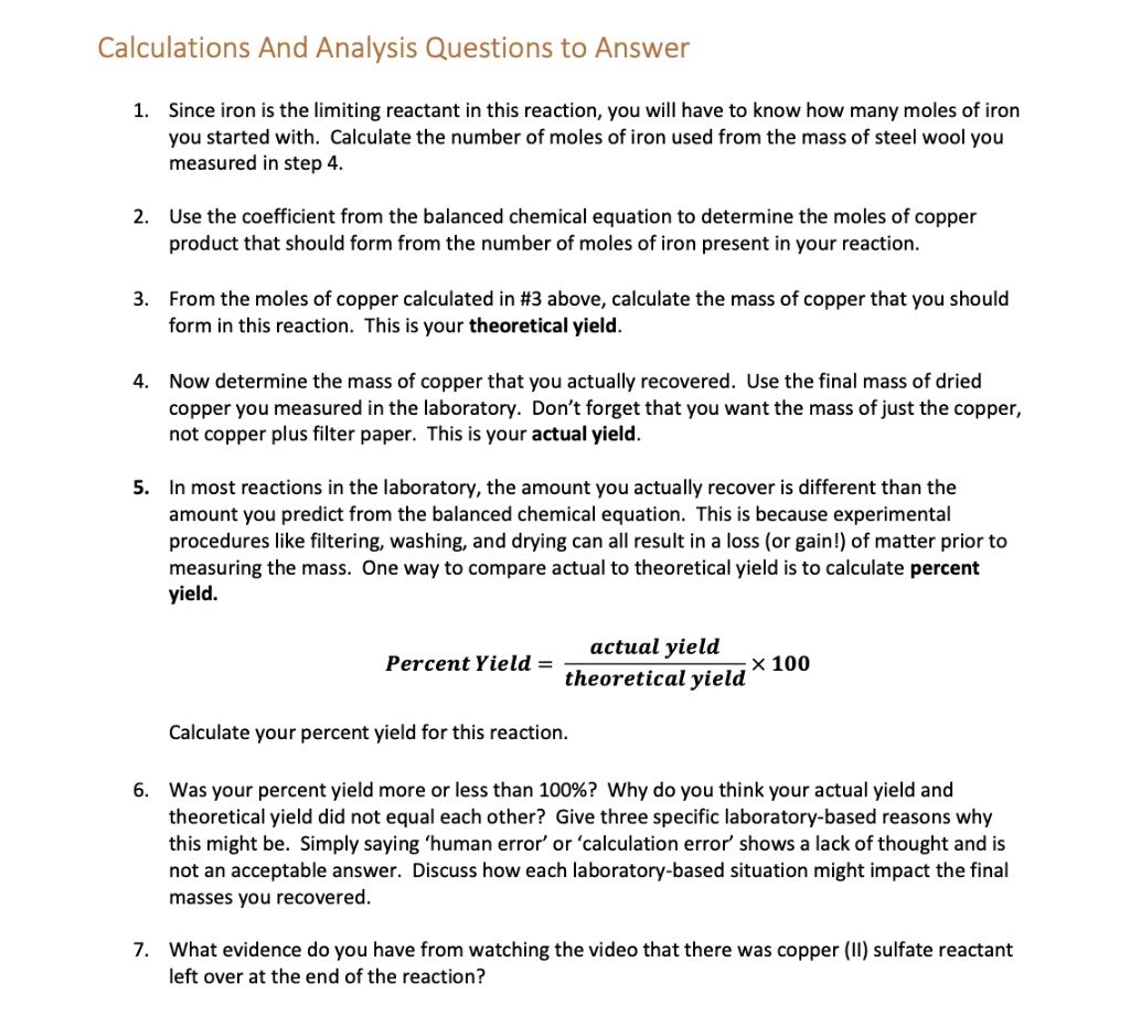 calculations and analysis questions to answer since iron is the ...