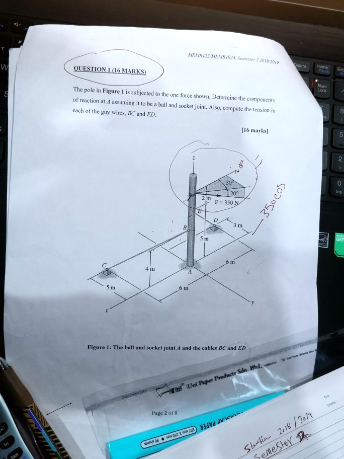 statics memb123memb1024semeer220182019 ouestion116marks the pole in ...