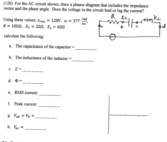 SOLVED: For the AC circuit shown, draw a phasor diagram that includes ...