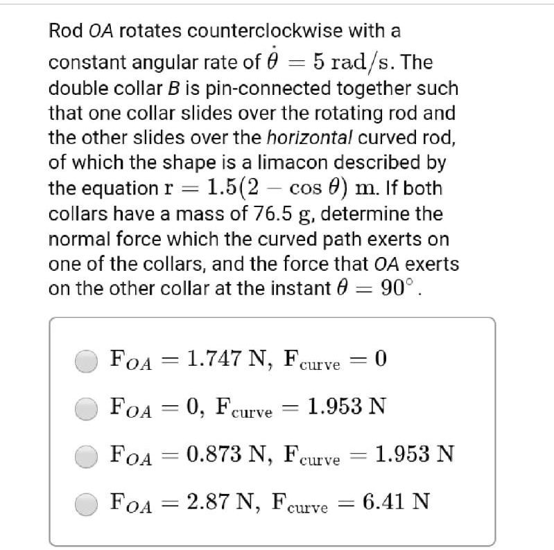 SOLVED: Rod OA rotates counterclockwise with a constant angular rate of ...
