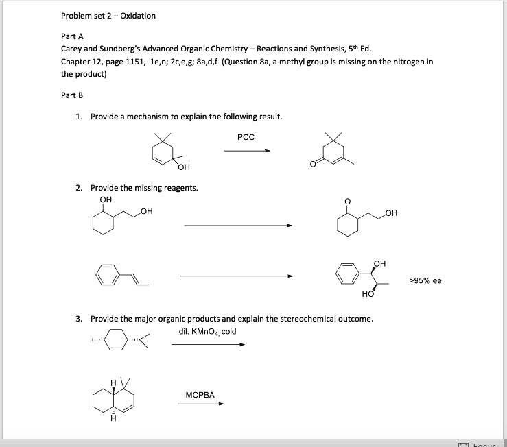 problem set 2 oxidation part carey and sundberg advanced organic ...