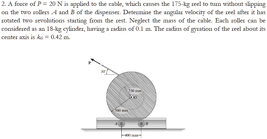 SOLVED: 2. A force of P = 20 N is applied to the cable, which causes ...