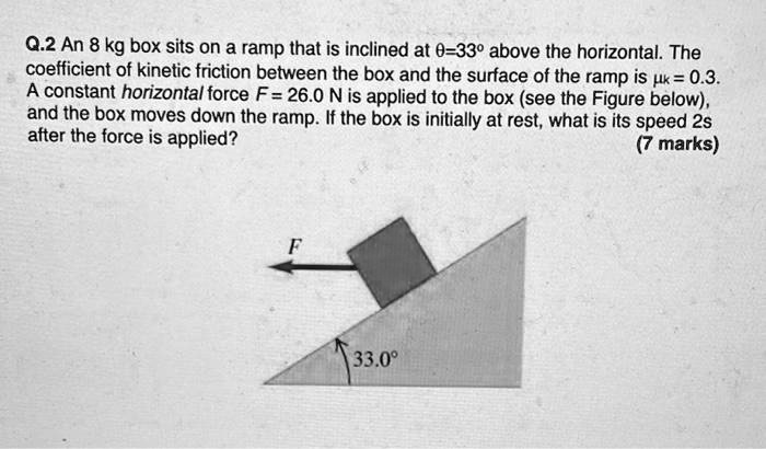 SOLVED: An 8 kg box sits on a ramp that is inclined at 0-330 above the ...