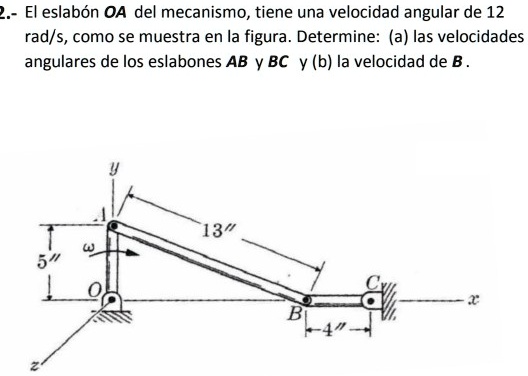 2.- El eslabón OA del mecanismo, tiene una velocidad angular de 12 rad/s, como se muestra en la ...