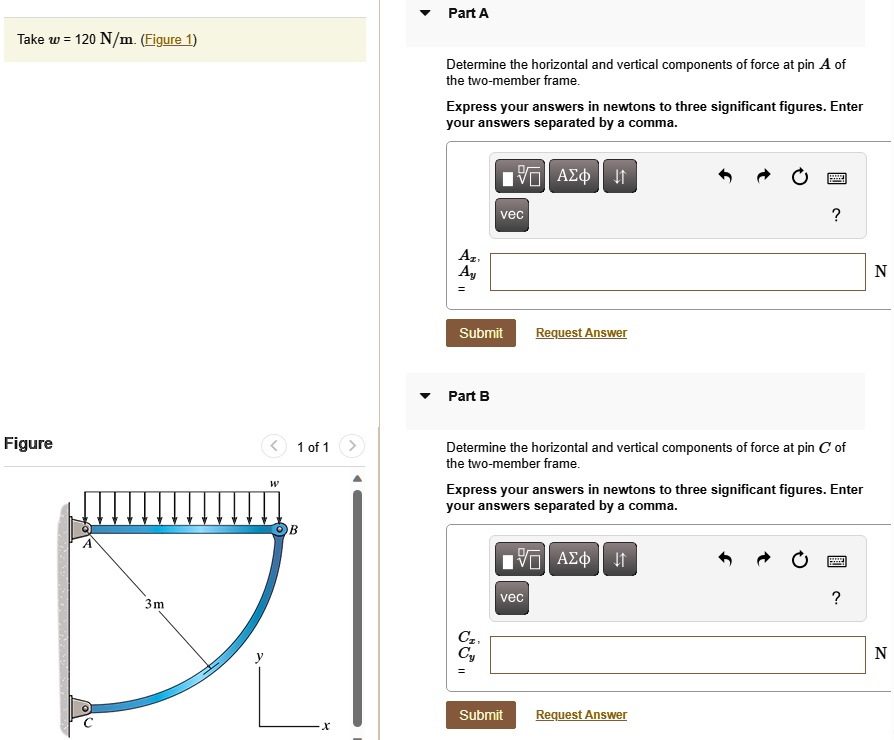 SOLVED: Part A Take w = 120 N/m. (Figure 1) Determine the horizontal ...