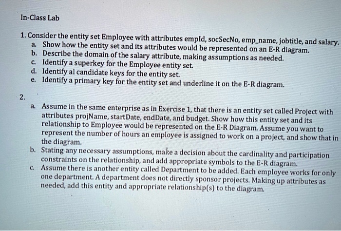 [GET ANSWER] In-Class Lab 1. Consider the entity set Employee with ...