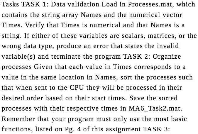 Tasks TASK 1: Data validation Load in Processes.mat, which contains the string array Names and ...
