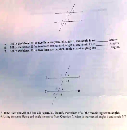 SOLVED: Parallel, angle b and angle h arc. Fill in the blank: If the ...