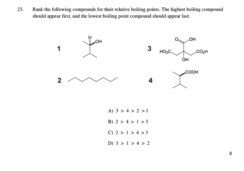 SOLVED 23 Rank The Following Compounds For Their Relative Boiling