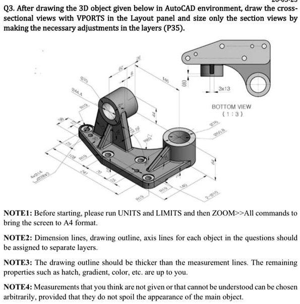 SOLVED: Q3. After drawing the 3D object given below in the AutoCAD ...